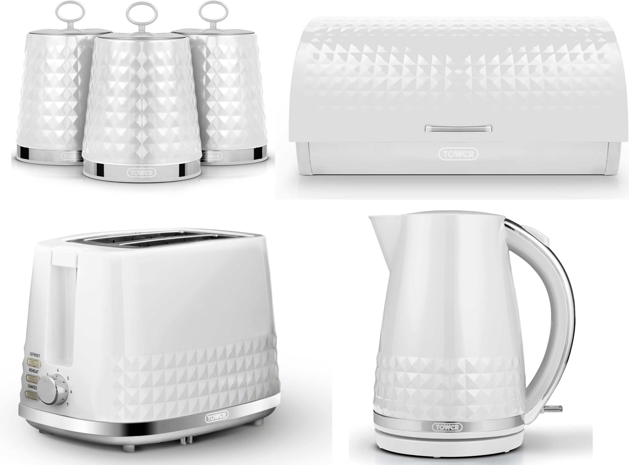 Tower Solitaire White 1.5L 3KW Jug Kettle, 2 Slice Toaster Bread Bin ...