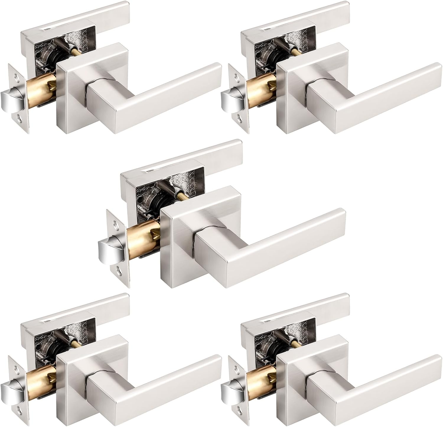 Probrico Interior Brushed Nickel Door Handle, Heavy Duty, Flat Square ...