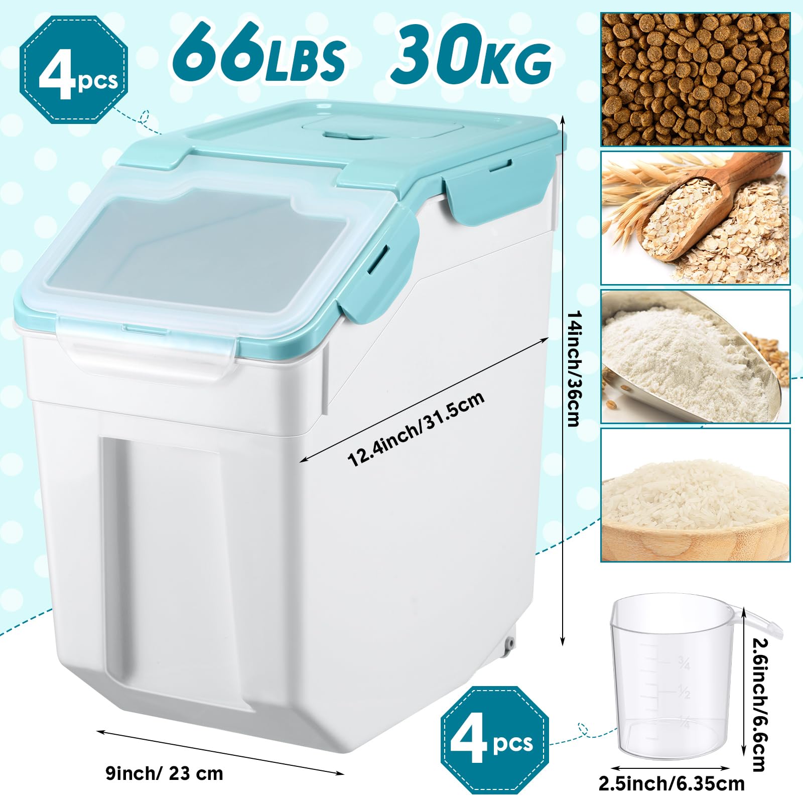 Umigy Ingredient Storage Bin 4 Pack Large Rice Flour Storage Container ...