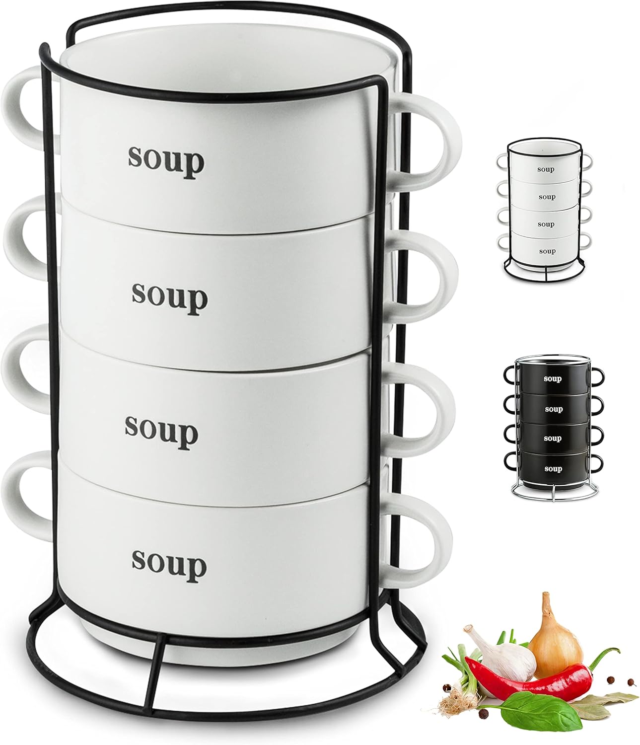 Amazon.com | LAUCHUH Soup Bowls Porcelain Soup Crocks with Handles ...