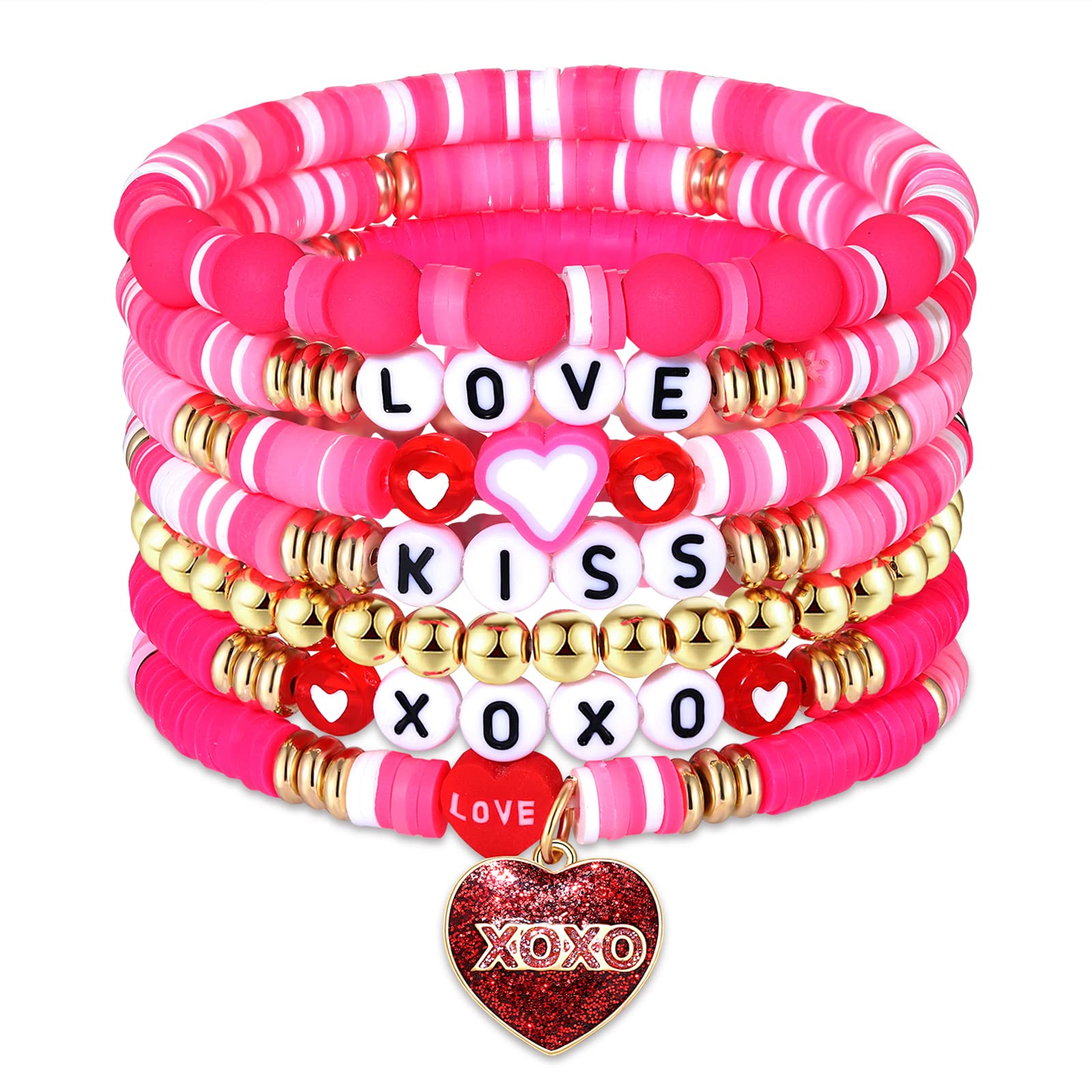 Amazon.com: FAERLIIRY Valentine’s Day Bracelets Heishi Stretch ...