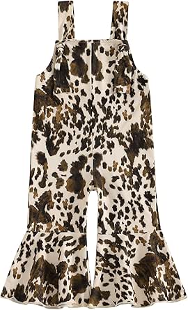 Amazon.com: Toddler Baby Girl Cowgirl Outfit Cow Print Overalls Bell Bottom Jumpsuit Suspender ...