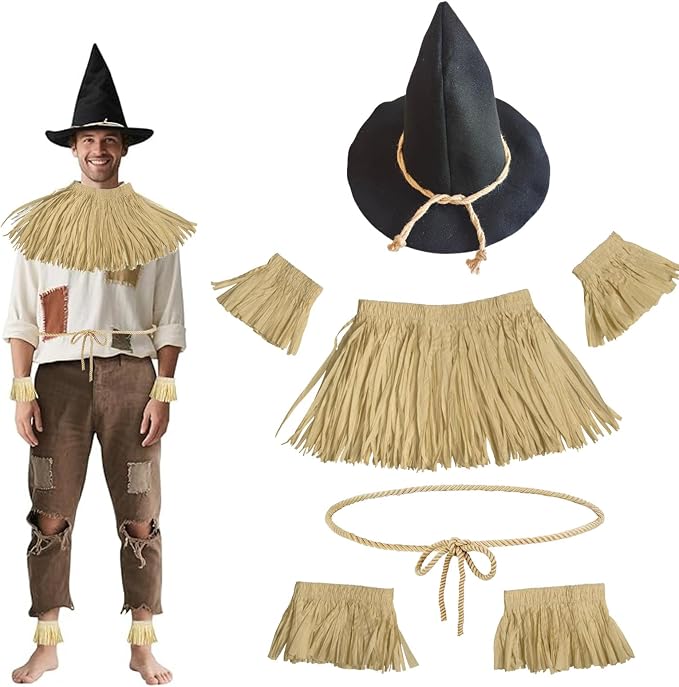 ZKFSIE 7pcs Scarecrow Costume, Wzard of Oz Costume, Scarecrow Hat, Neck ...
