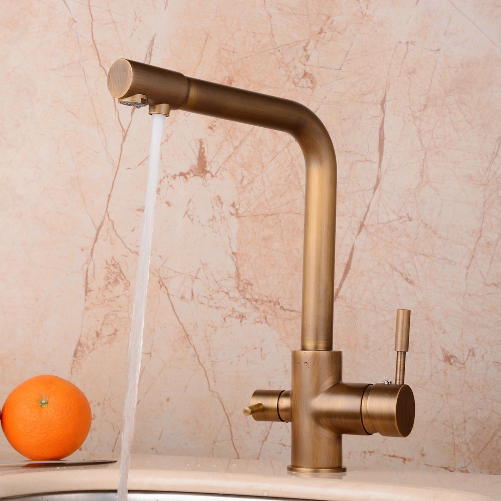 Hiendure Antique Brass Purified Water Outlet Kitchen Sink Faucet with ...