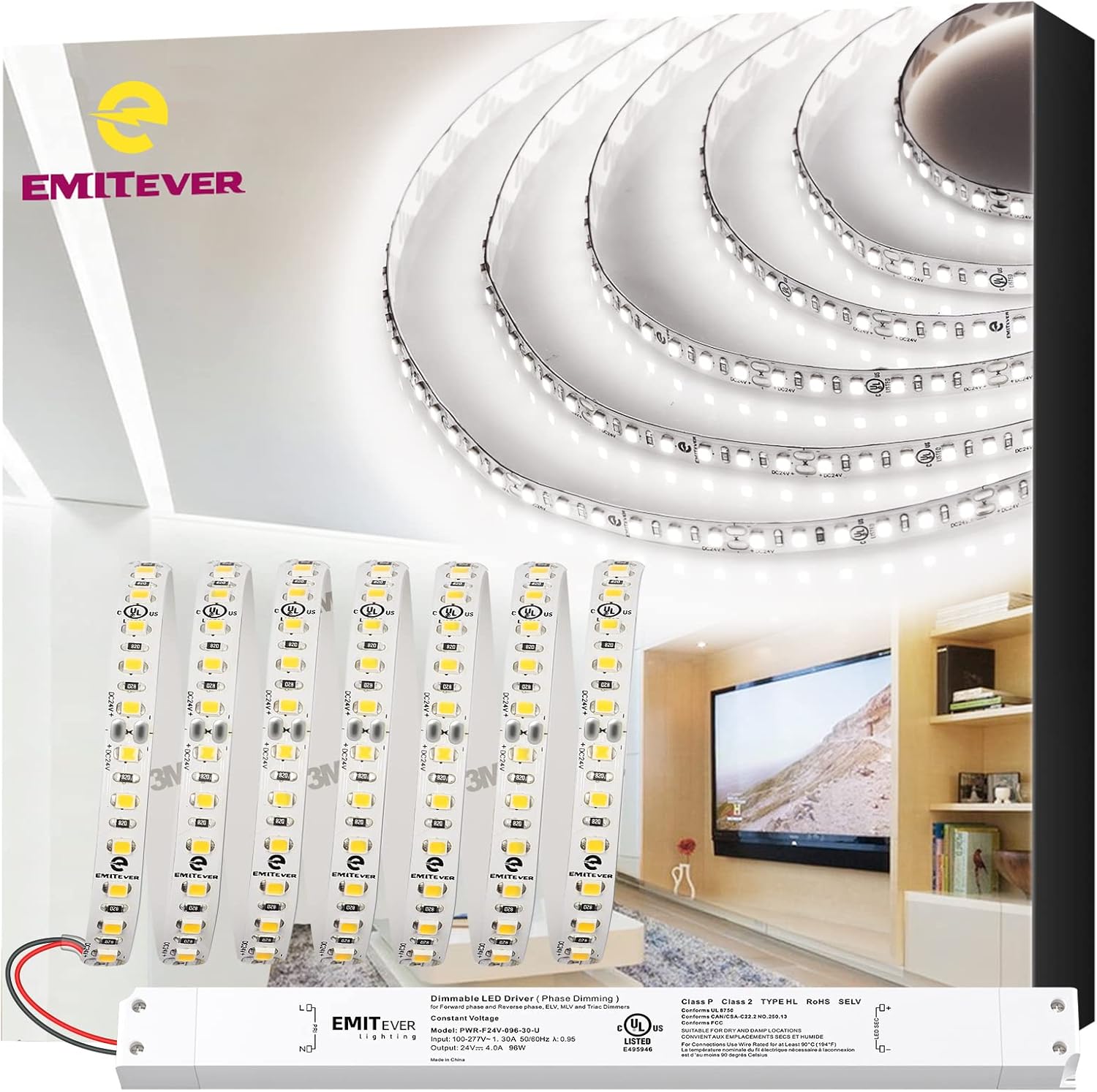 Amazon.com: EMITEVER LED Strip Lights 5000K, UL 24V LED Tape Light ...