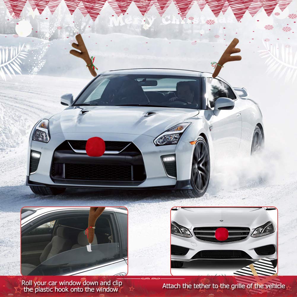 Snapklik.com : Ovsor Car Christmas Reindeer Antlers & Nose Decorations