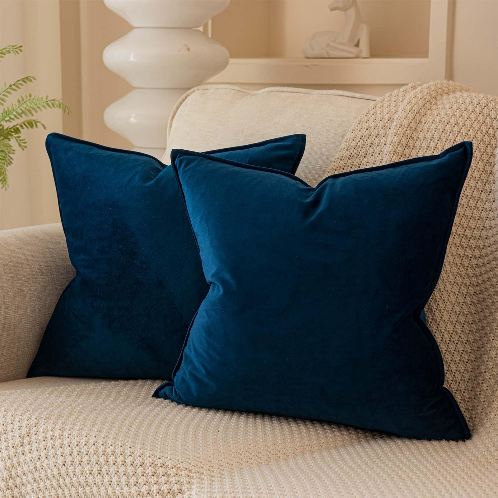 Amazon.com: JUSPURBET Navy Blue Decorative Velvet Throw Pillow Covers ...