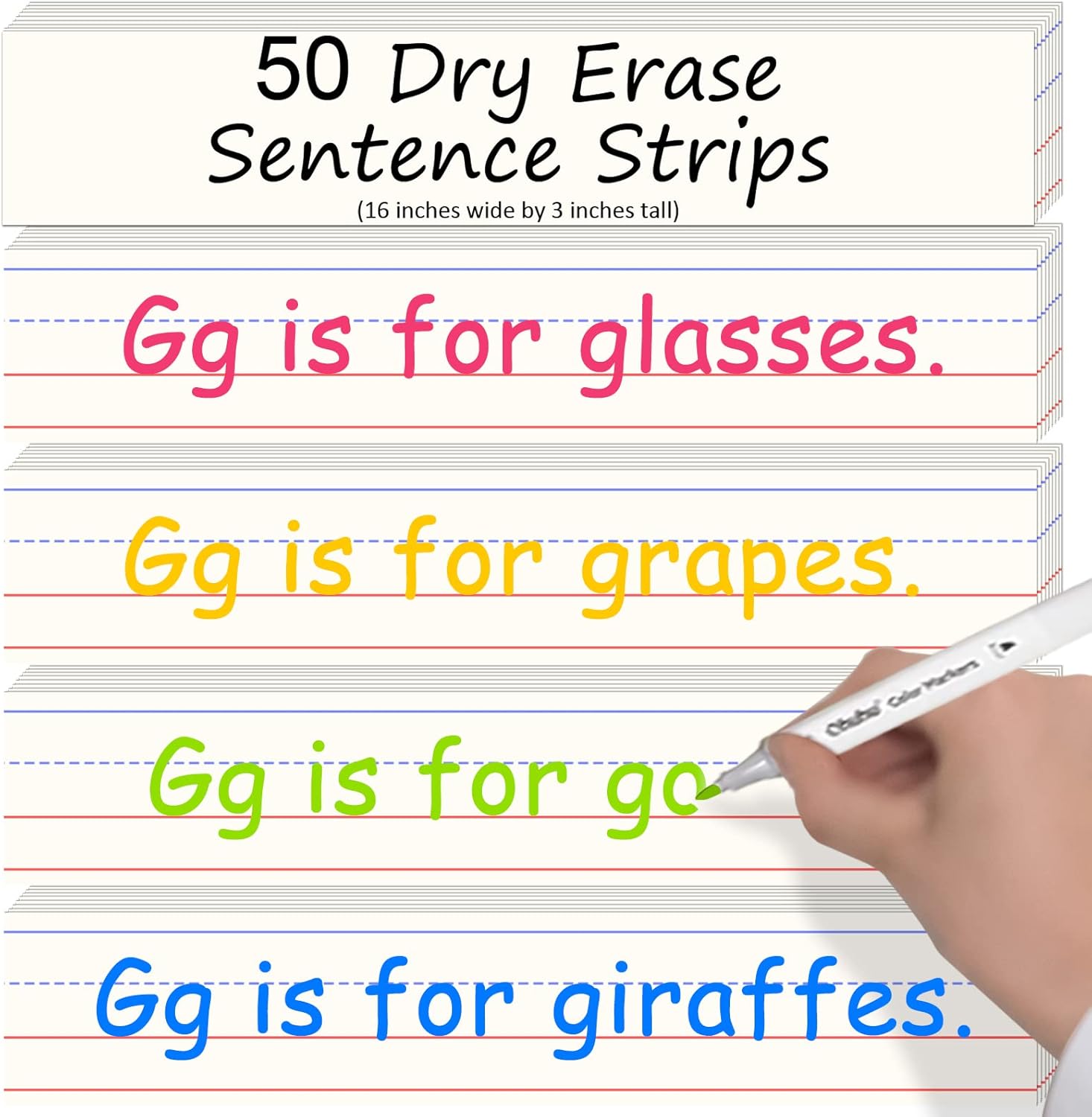 Godery 50 Pack Dry Erase Sentence Strips 16"X3" – Write and Wipe Away ...