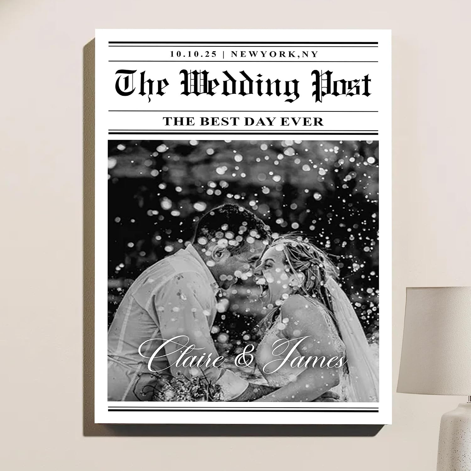 Amazon.com: Custom Wedding Newspaper Canvas With Photo – Newlywed Times ...