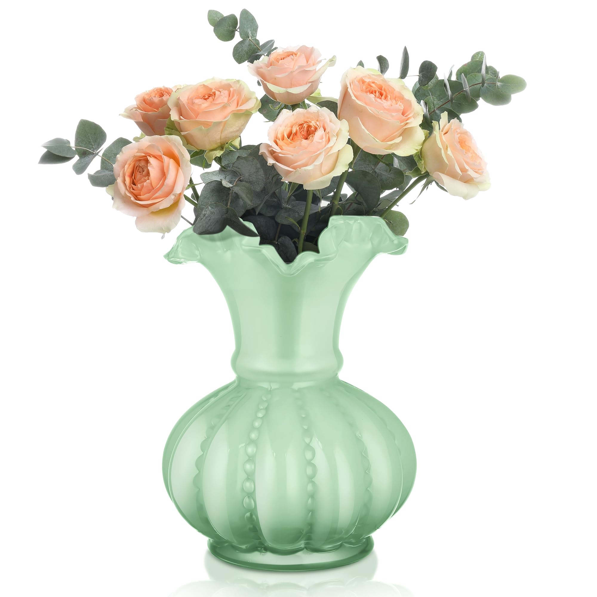 Amazon.com: Joeyan Handmade Green Glass Flower Vase,7.9" Vintage ...