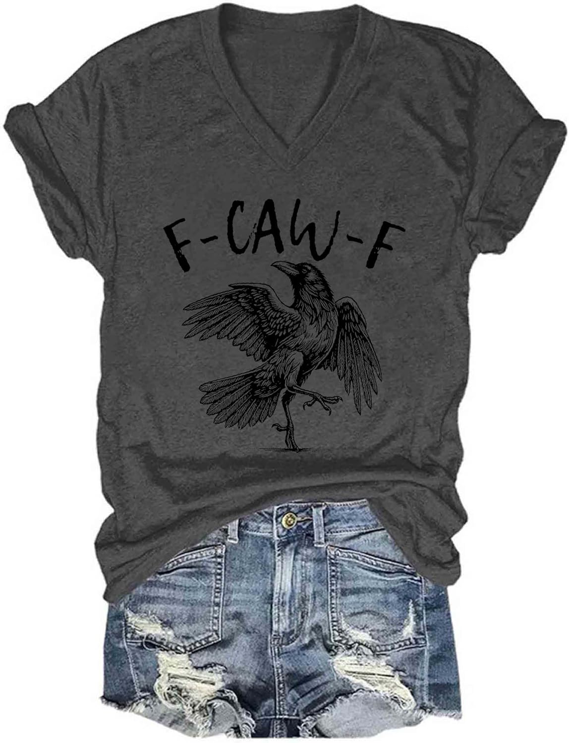 F-Caw-F Crow Shirt, F Caw F T Shirt, Fcawf Crow Shirts, Casual Short Sleeve V Neck Graphic Tees ...