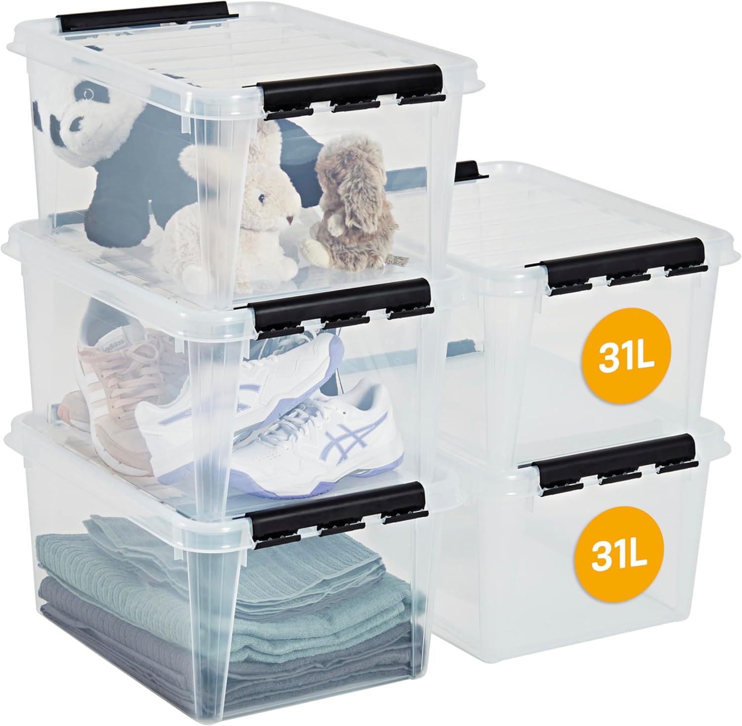 SmartStore 31L Clear Plastic Storage Boxes, 5 Pack, Reinforced, 10 Year ...