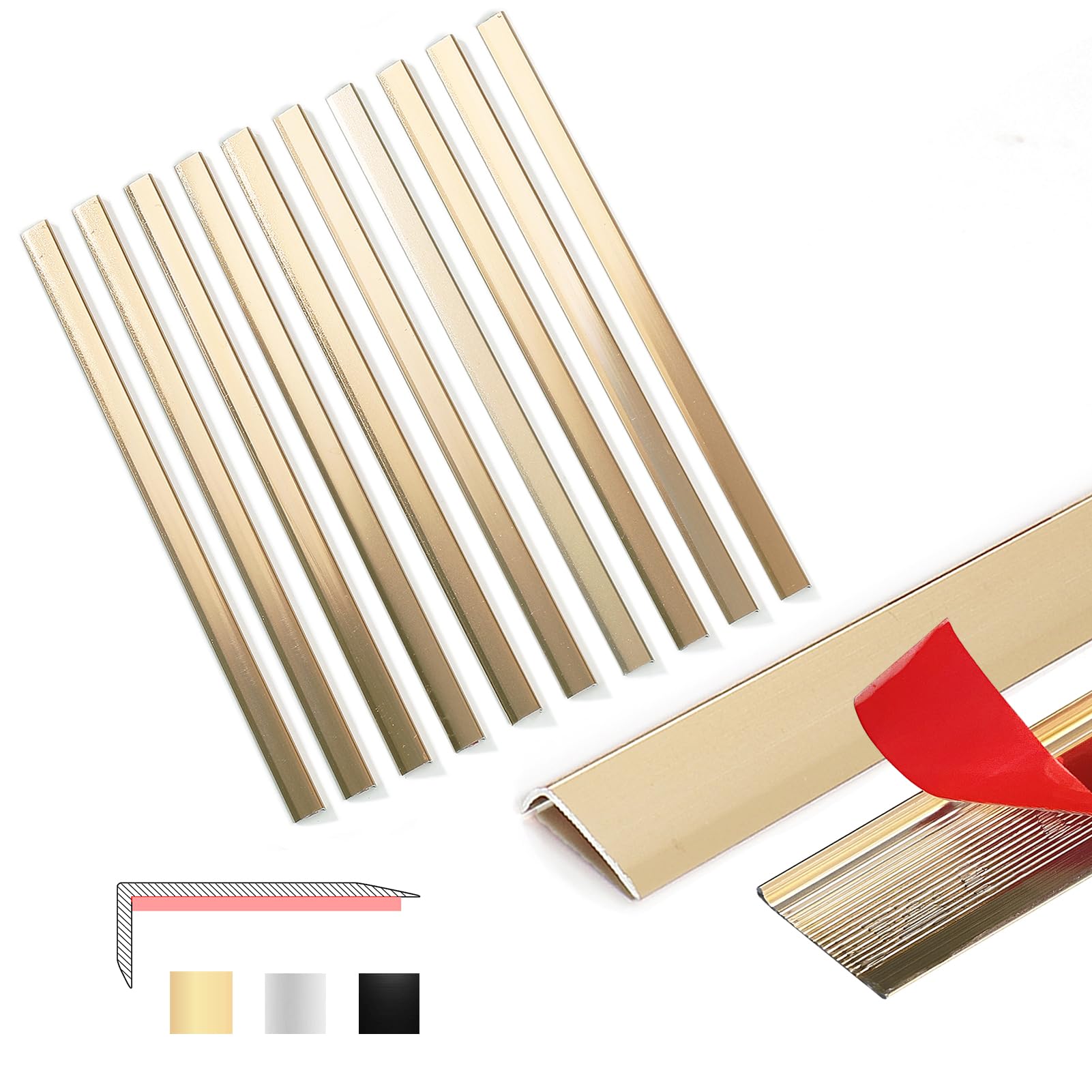 Tilingview 10-Pack Peel and Stick Metal Tile Trim Edge, Self-Adhesive ...