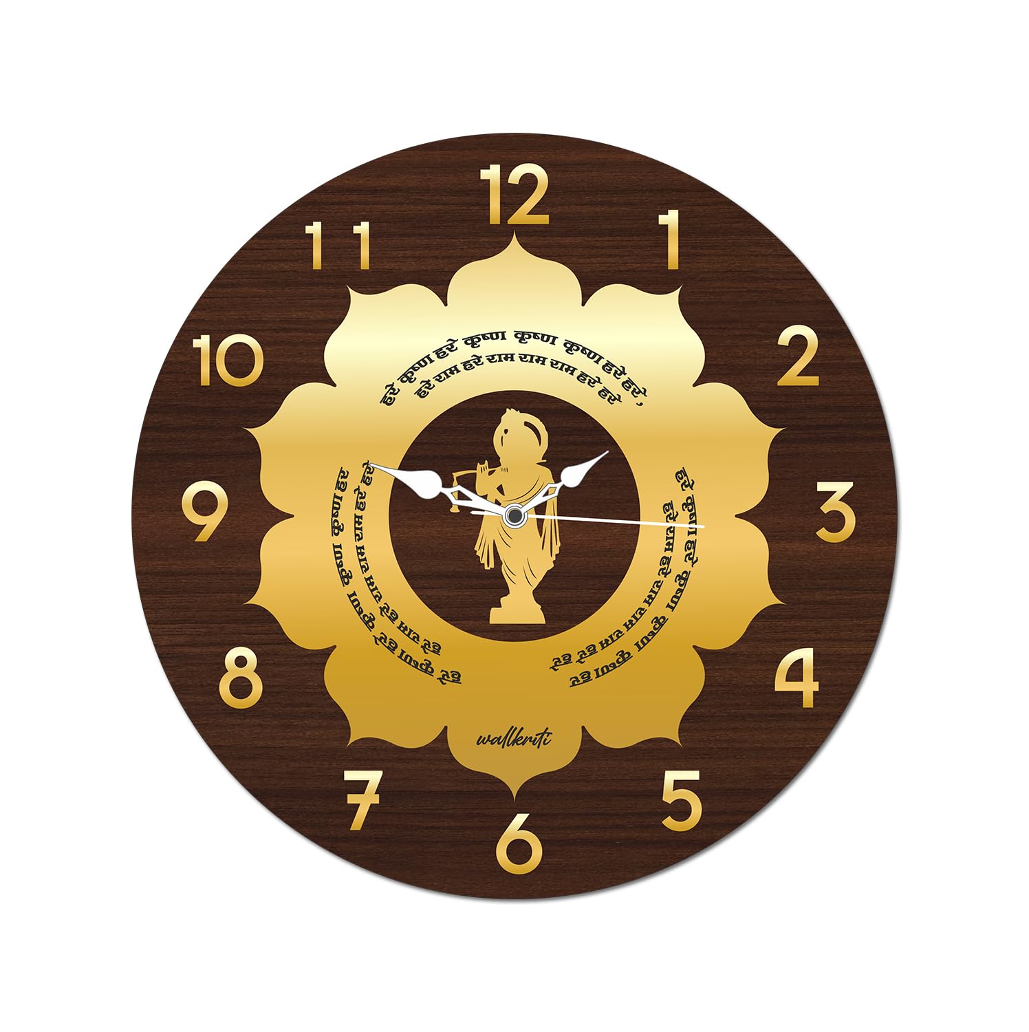 Buy wallkriti Wooden Krishna Wall Clock with Gold Finish, 38 cm ...
