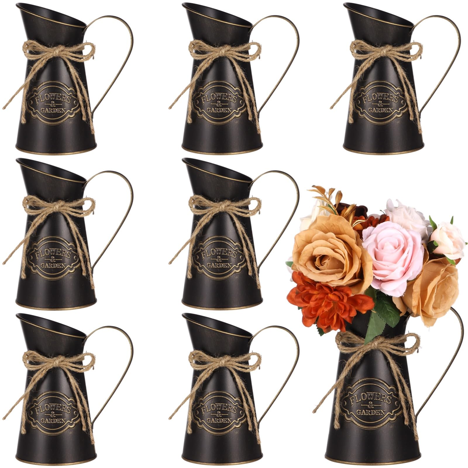 Amazon.com: Rustic Metal Jug Vase, 7.9 Inch Tall, 8 PCS Metal Pitcher ...