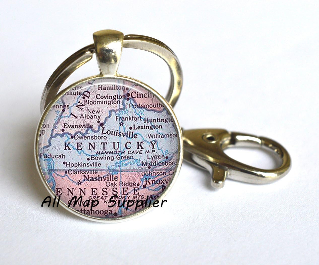 Amazon.com: Charming Keychain,Kentucky map Key Ring Kentucky map ...