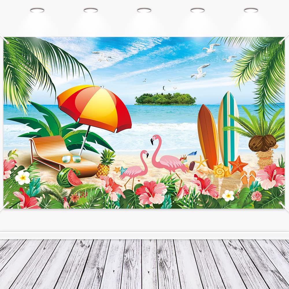 5.9X3.6ft Fabric Hawaii Party Backdrop, Summer Beach Aloha Tiki Luau ...