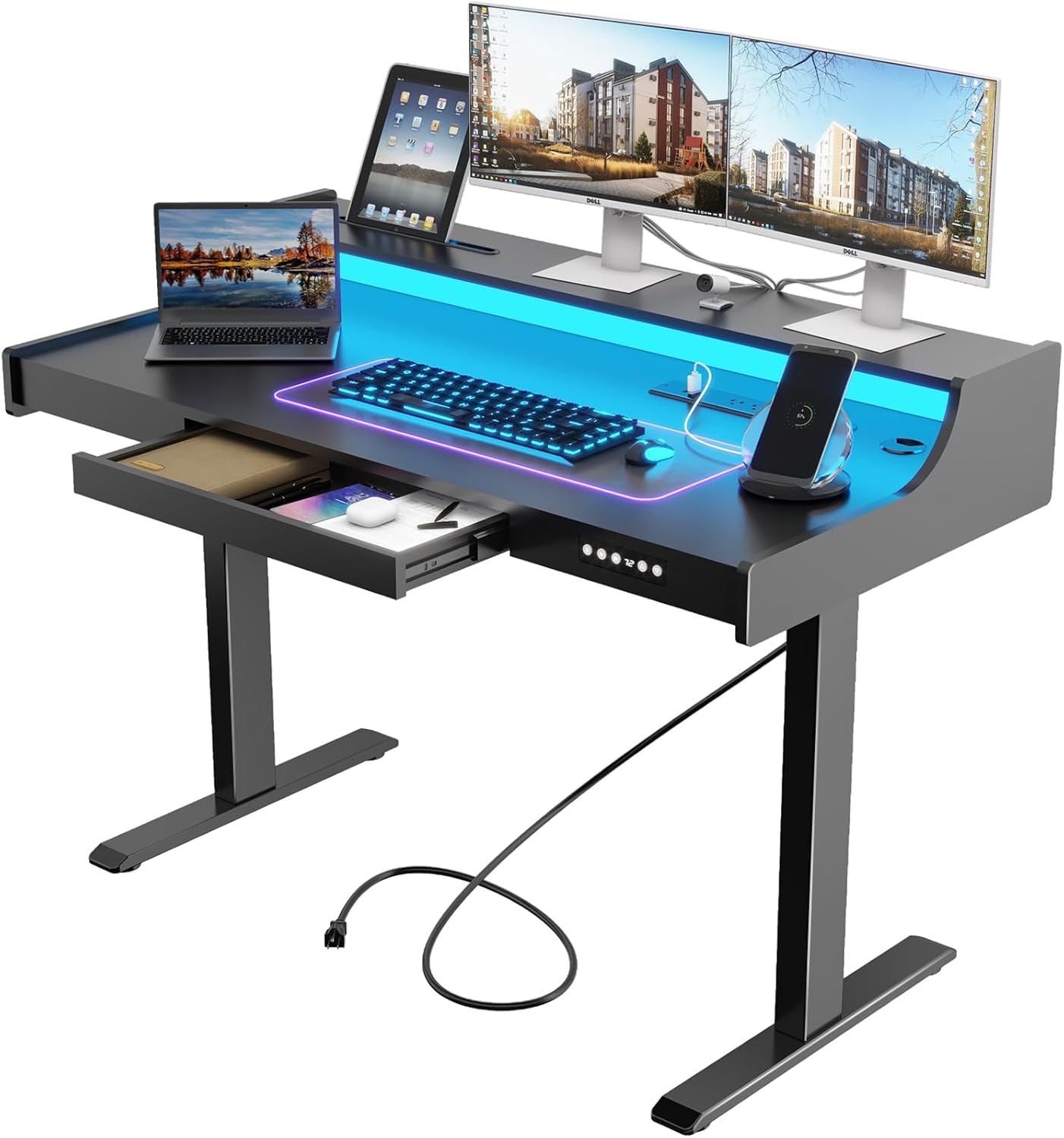 Amazon.com: Vabches Standing Desk with Charging Station and LED Lights ...