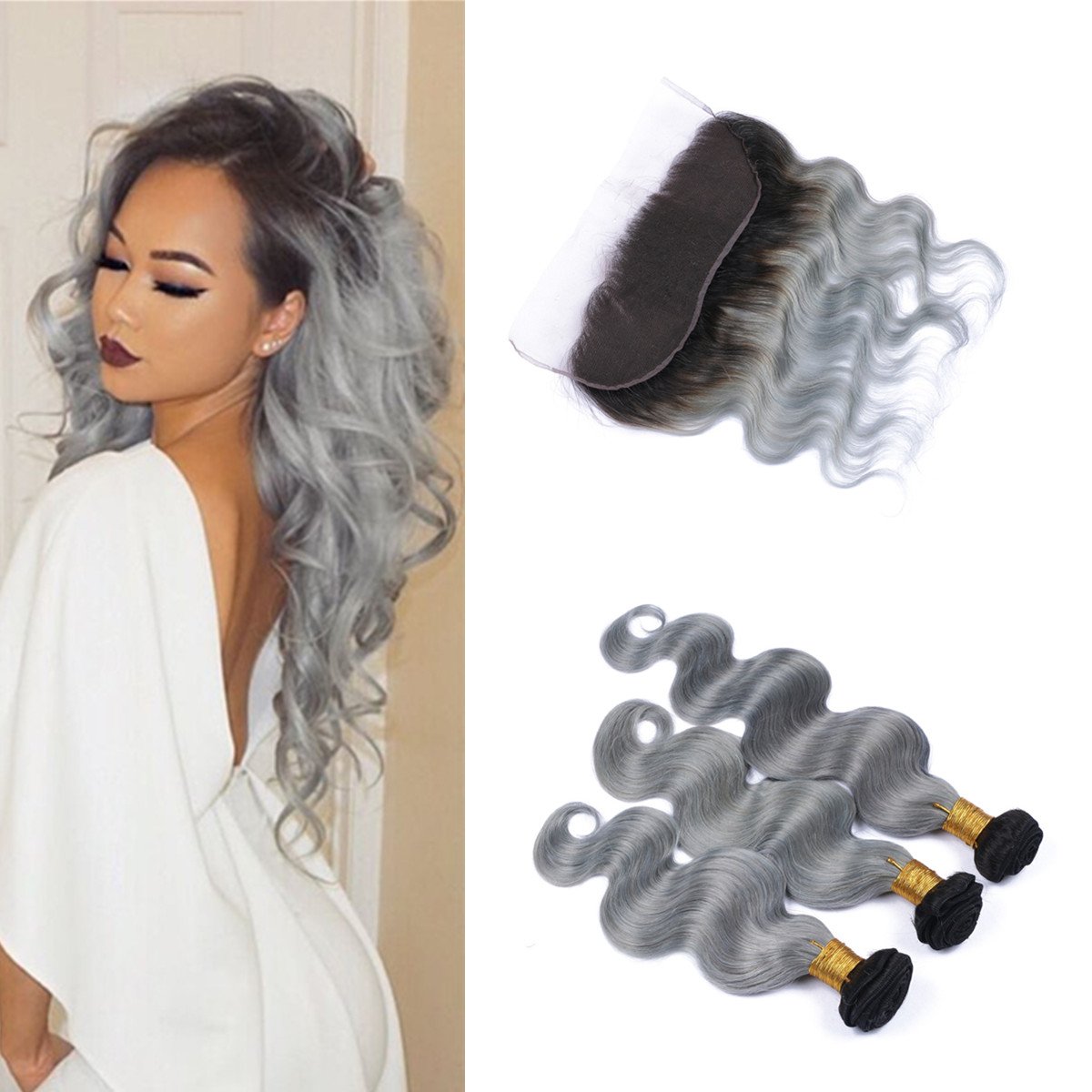 Amazon.com : Rise Hair Dark Root Body Wave Ombre 1B Grey Hair Bundles ...