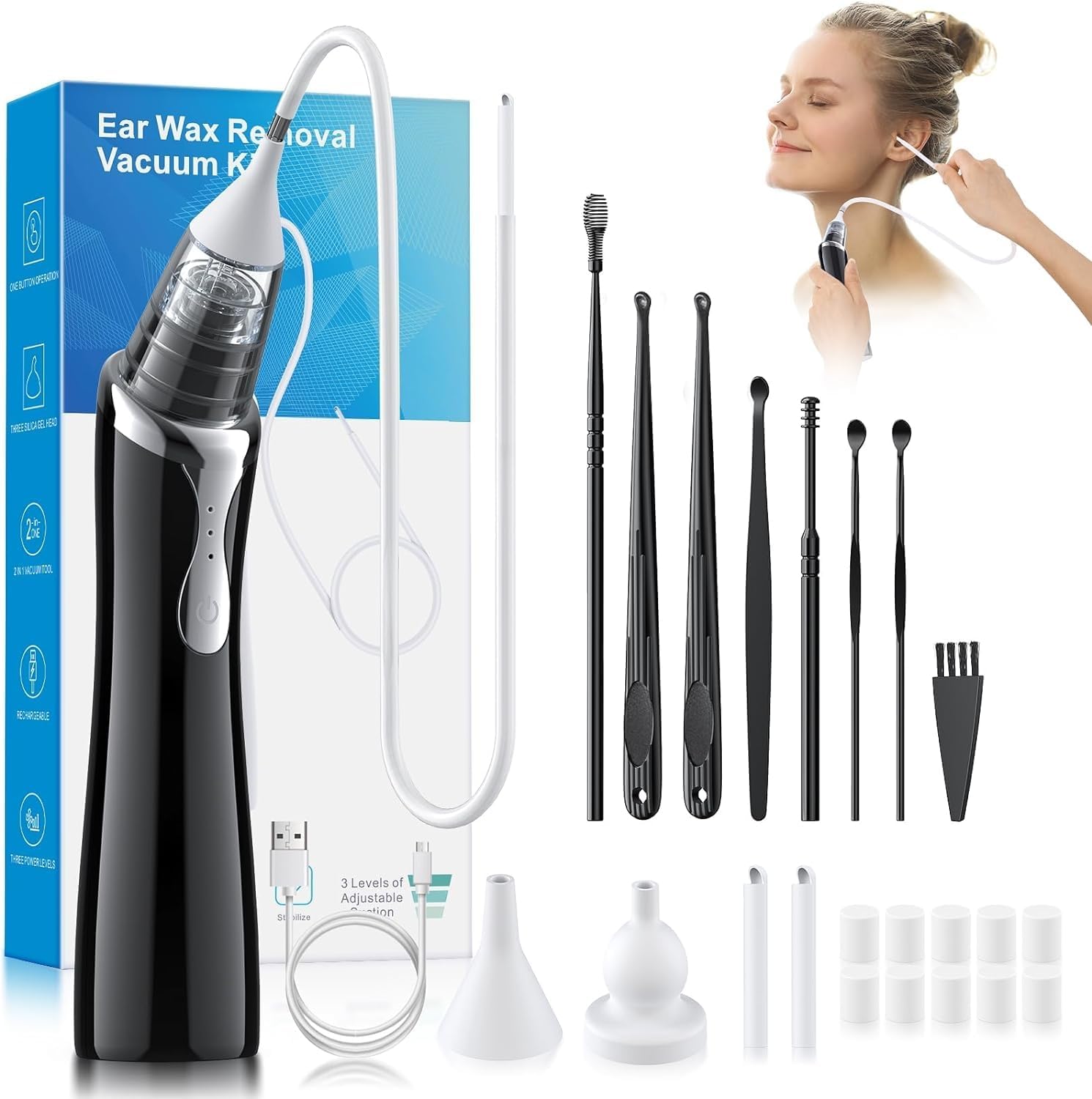Amazon.com: Ear Vacuum Wax Remover, Ear Wax Removal with 8 Pcs Ear Pick ...