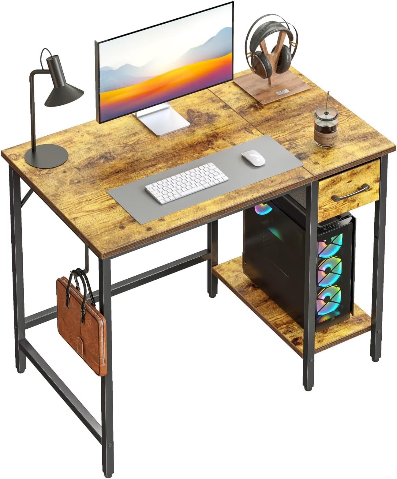 DOMSHOCT Computer Home Office Desk with Drawer, 100x50 cm Small Study ...