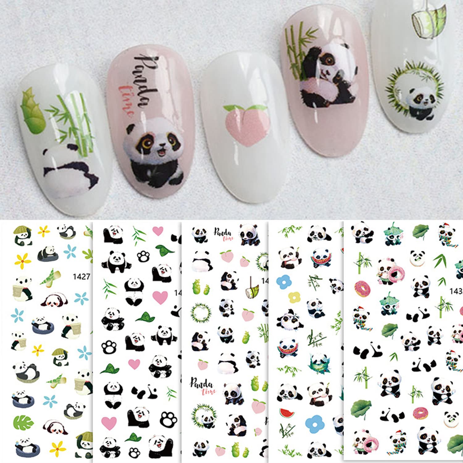Amazon.com: 6 Sheets Panda Nail Art Stickers 3D Cute Animal Panda Nail ...