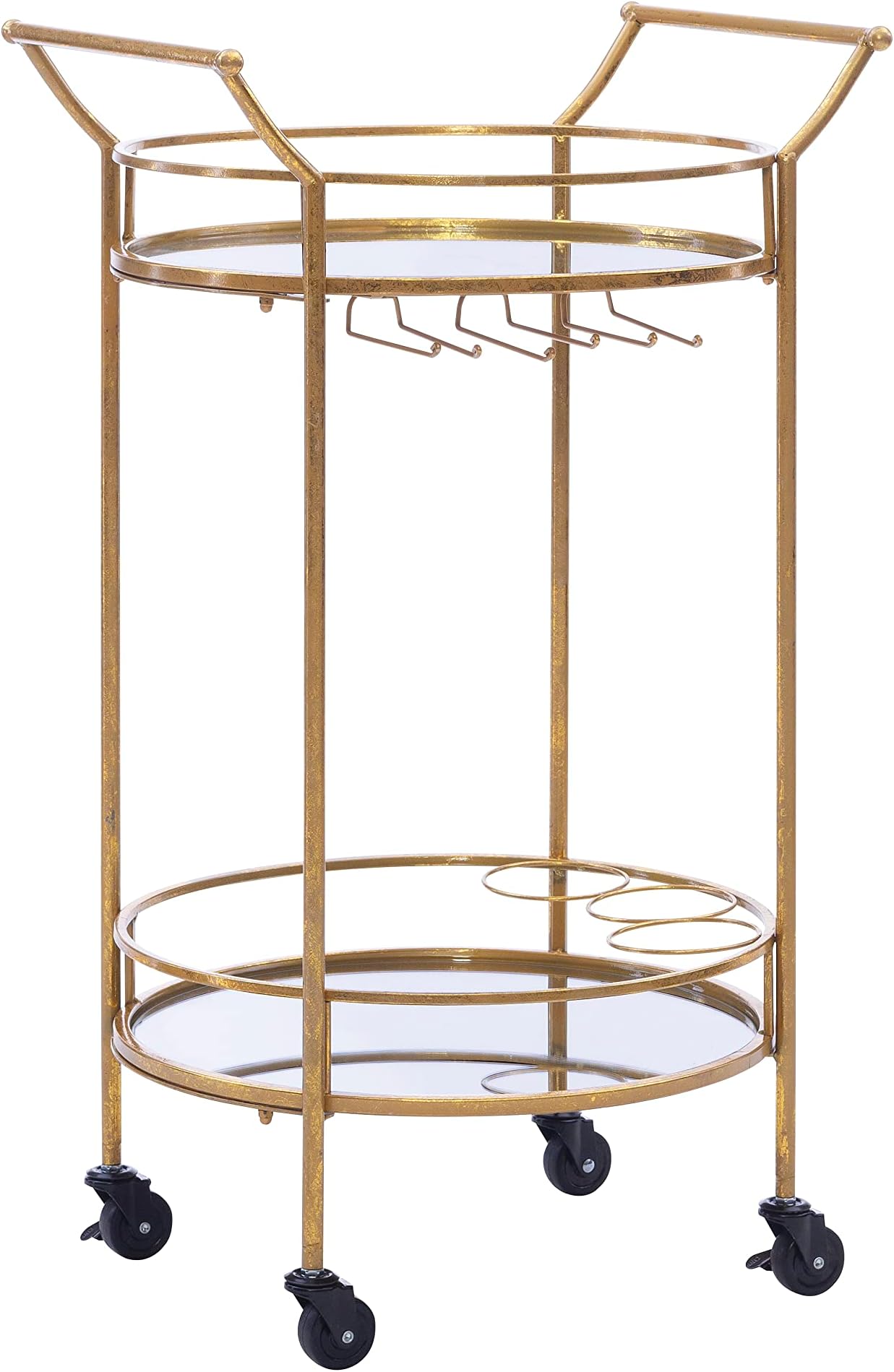 Amazon.com - Teagan Gold Metal Round Mobile Bar Cart with Mirrored ...