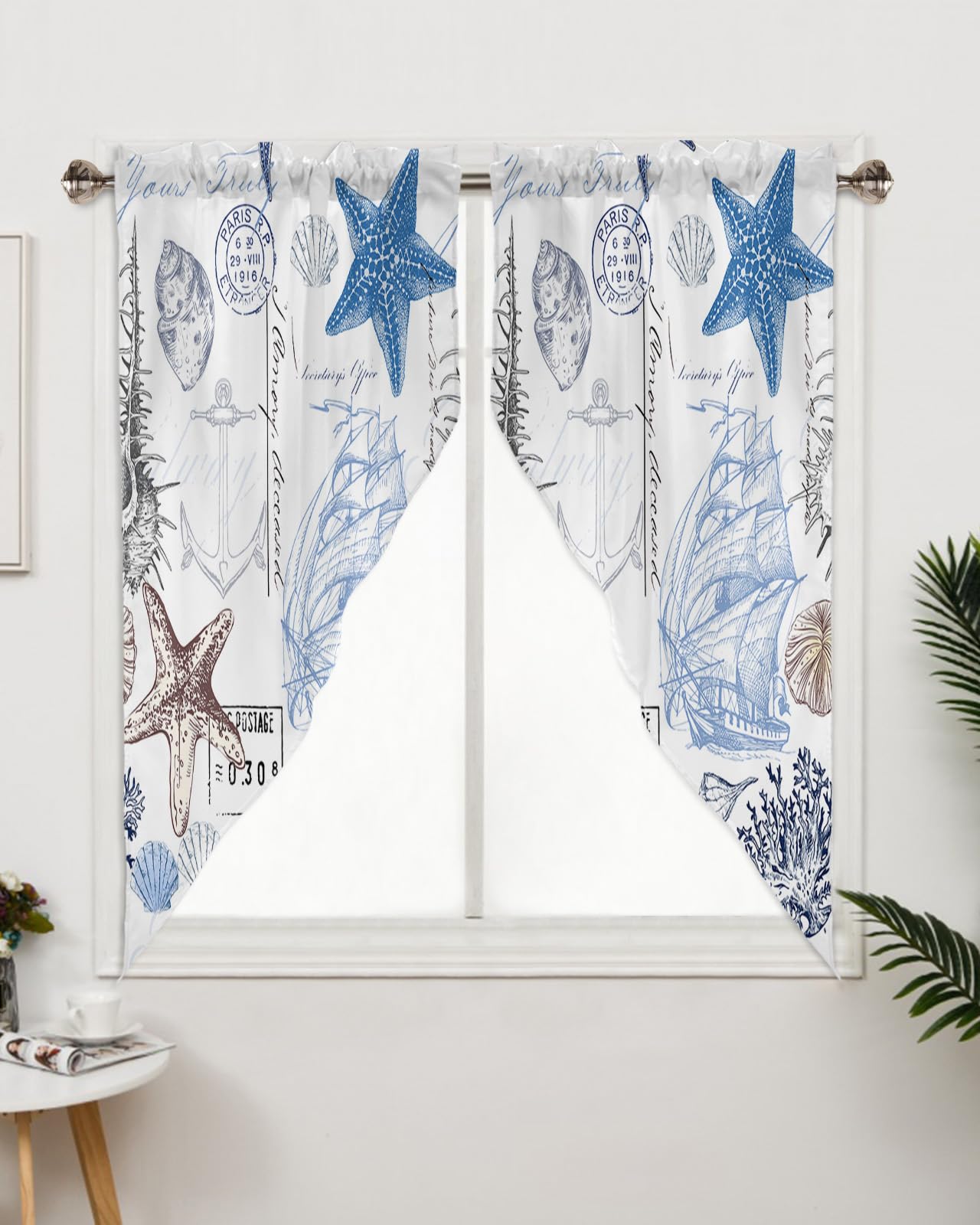 Amazon.com: Nautical Swag Curtains,Starfish Shell Coral Kitchen ...