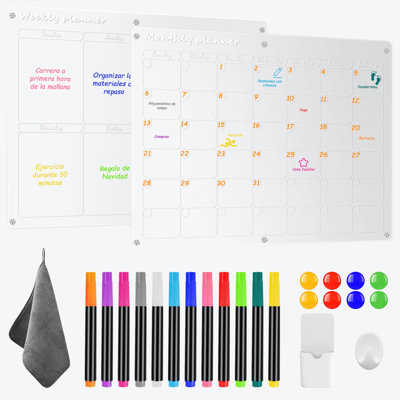 2 Pcs Calendario Magnético para Refrigerador de Acrílico, 40x30cm ...