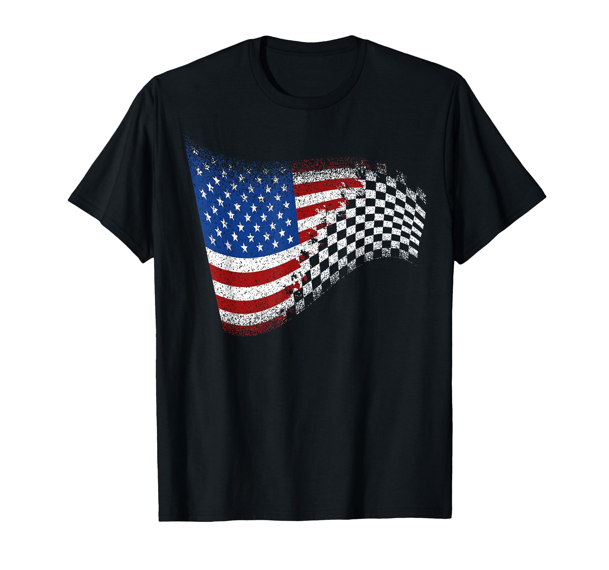 Amazon.com: Checkered American Flag Racing T-Shirt : Clothing, Shoes ...