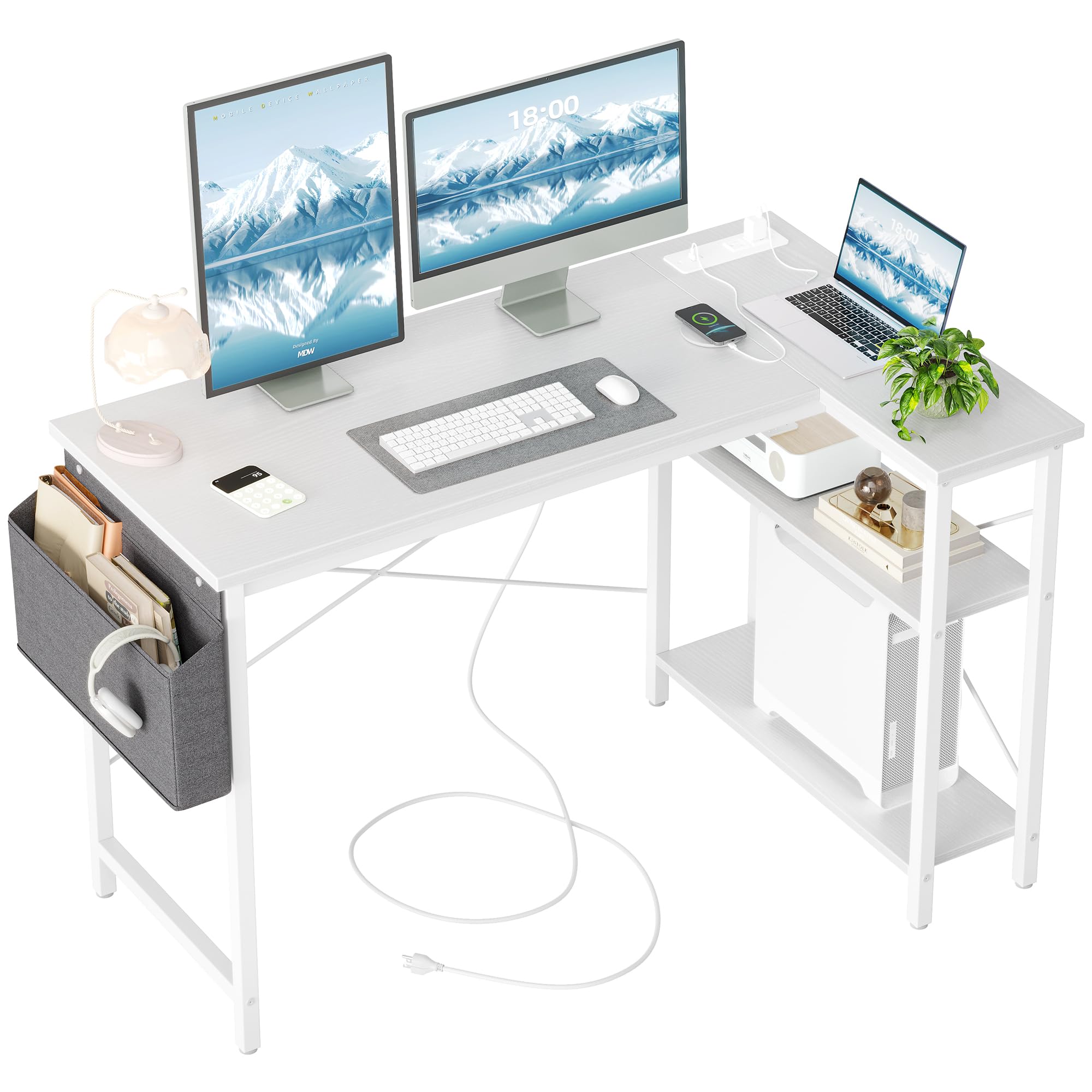 BEXEVUE Small L Shaped Desk with Power Outlets - 120x70cm Corner ...