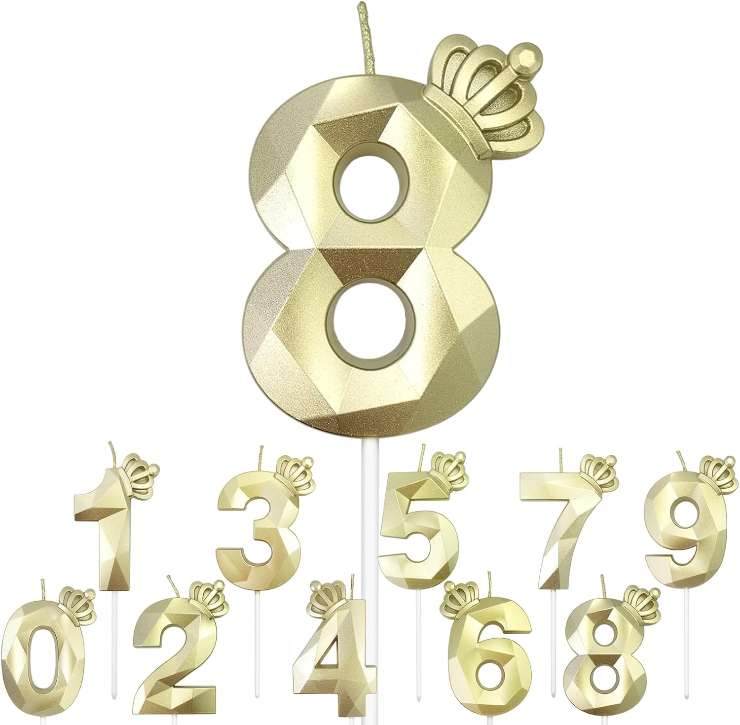 Amazon.com: Crown Number Candle 3inch Gold Candle 8 3D Diamond Shape ...