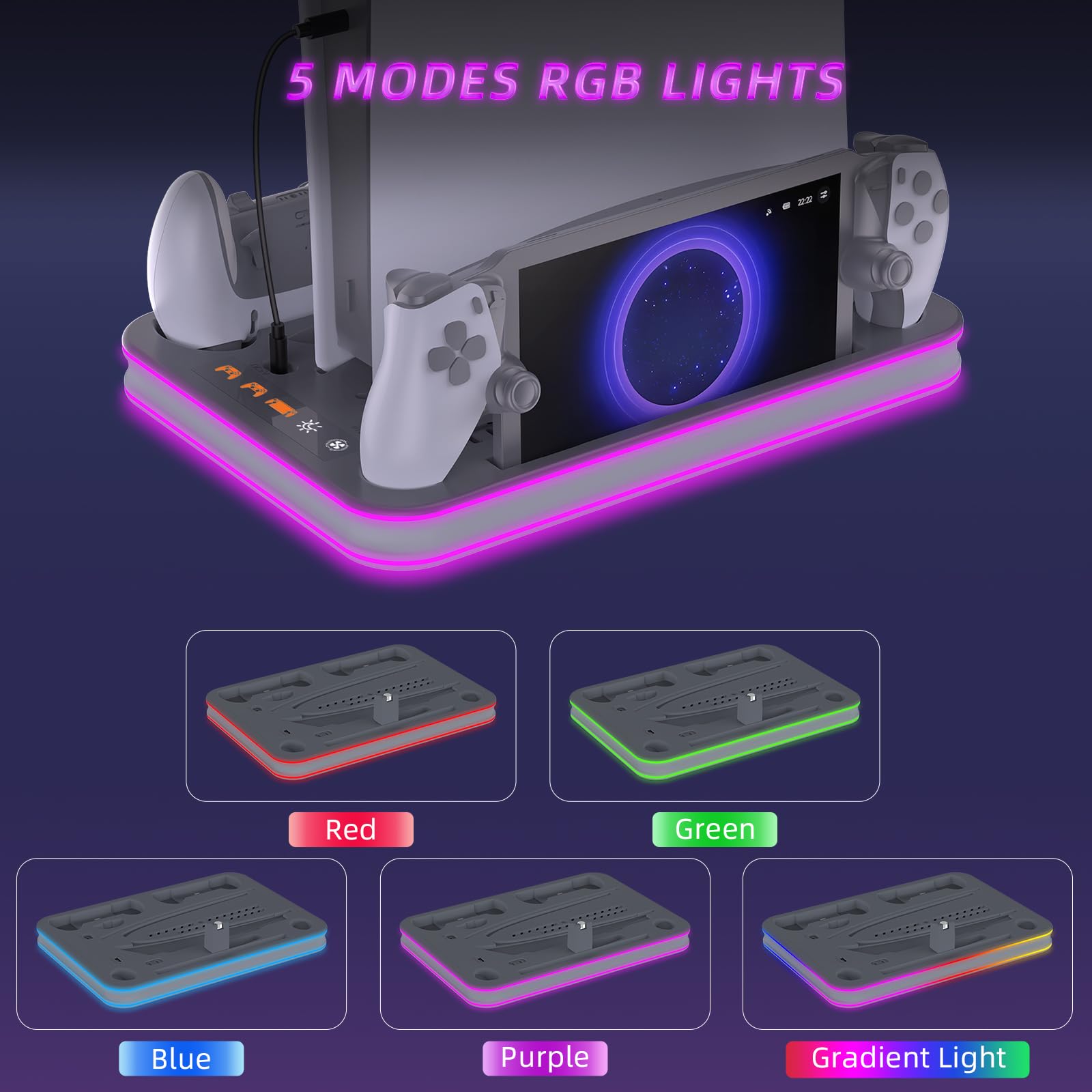 Ps5 Controller Charger PS5 Pro Stand With RGB Lights & Charging Station ...