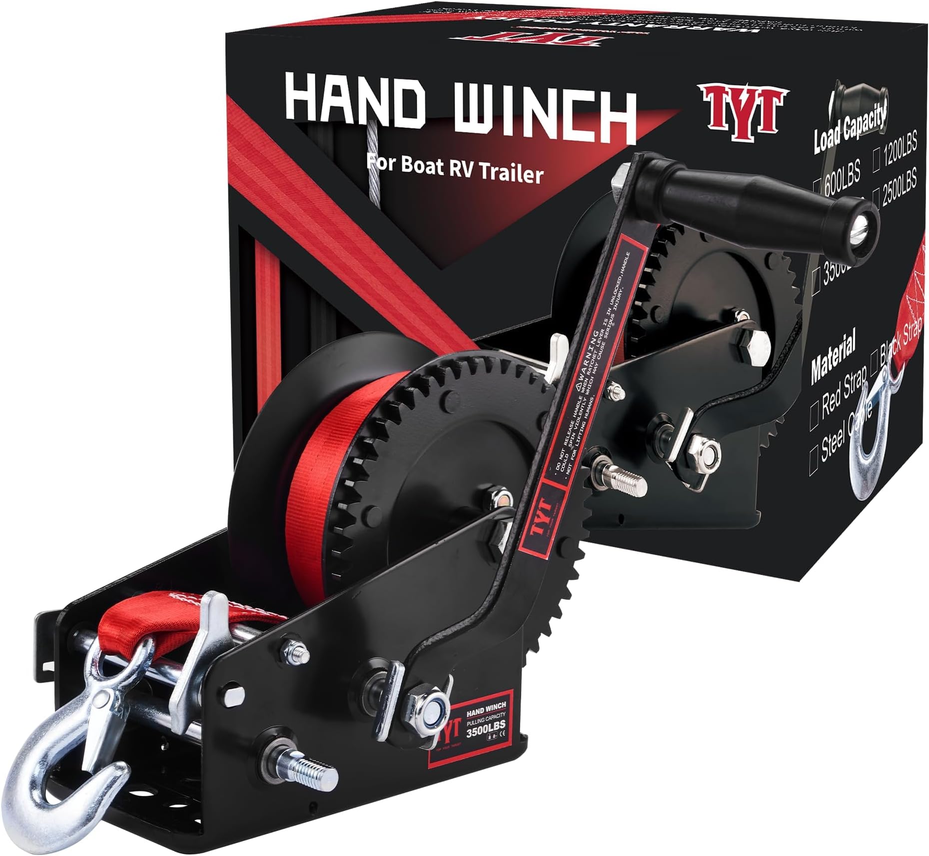 TYT 3500LB Boat Trailer Strap Winch with 10M Red Strap, Sturdy Long ...