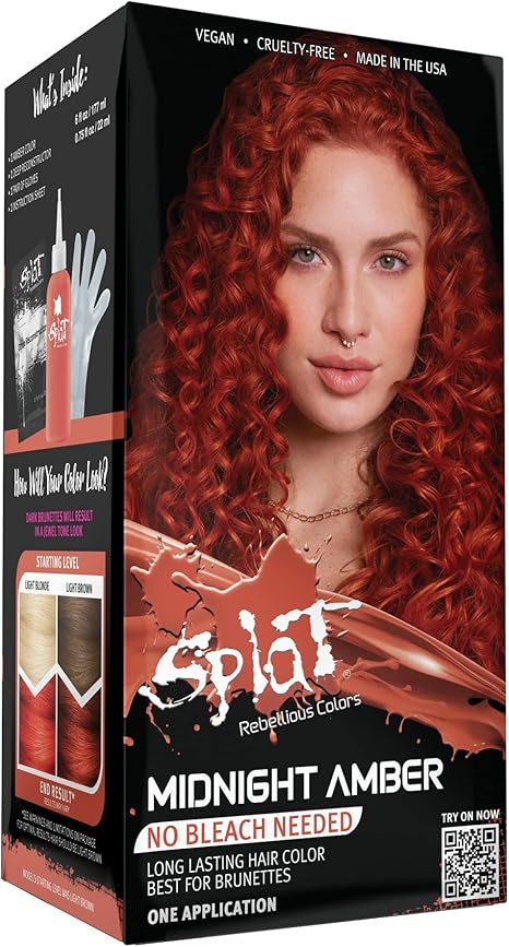 SPLAT Midnight Amber Bleach-Free Hair Coloring Kit – Lasts Up to 30 ...