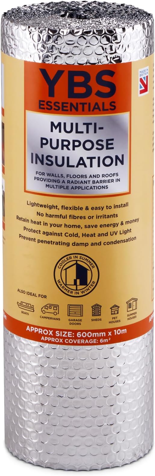 YBS Essentials Multi Purpose Bubble Foil Insulation Roll | 600mm x 10m, 3.5mm Thickness | DIY 3 ...