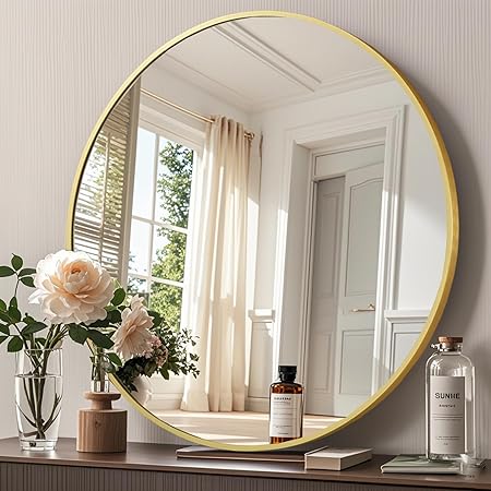 Amazon.com: JENBELY Gold Round Mirror 24 inch, Metal Frame Circle ...