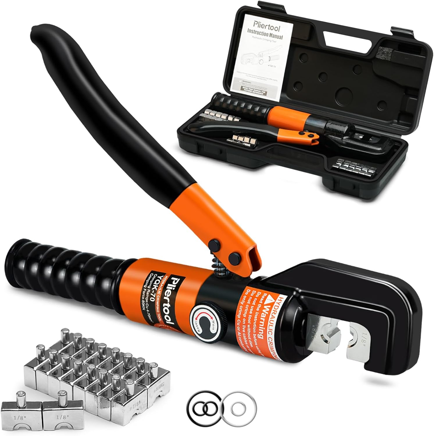 Pliertool 10-Ton Hydraulic Crimping Tool with Spring-Loaded Handle & 9 ...