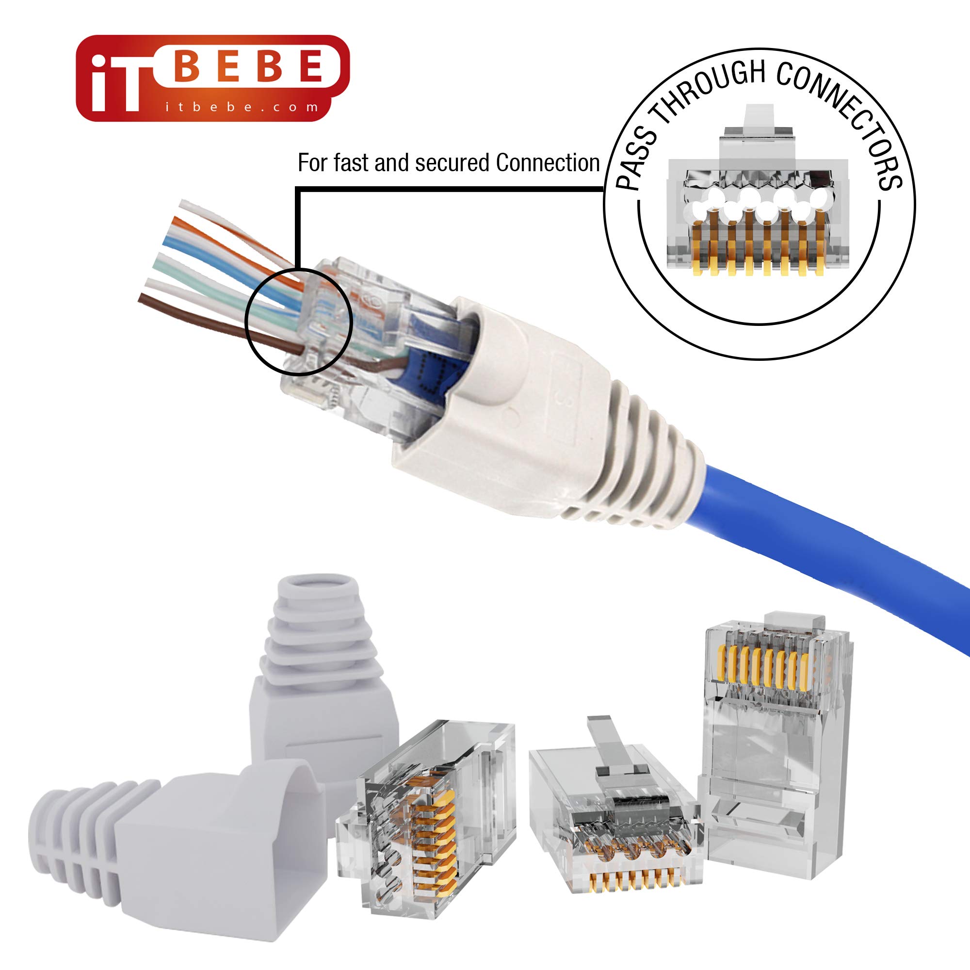 Buy ITBEBE 30/30 RJ45 Cat6 Pass Through Connectors for 23 AWG Cables - 30 Cat6 Passthrough ...