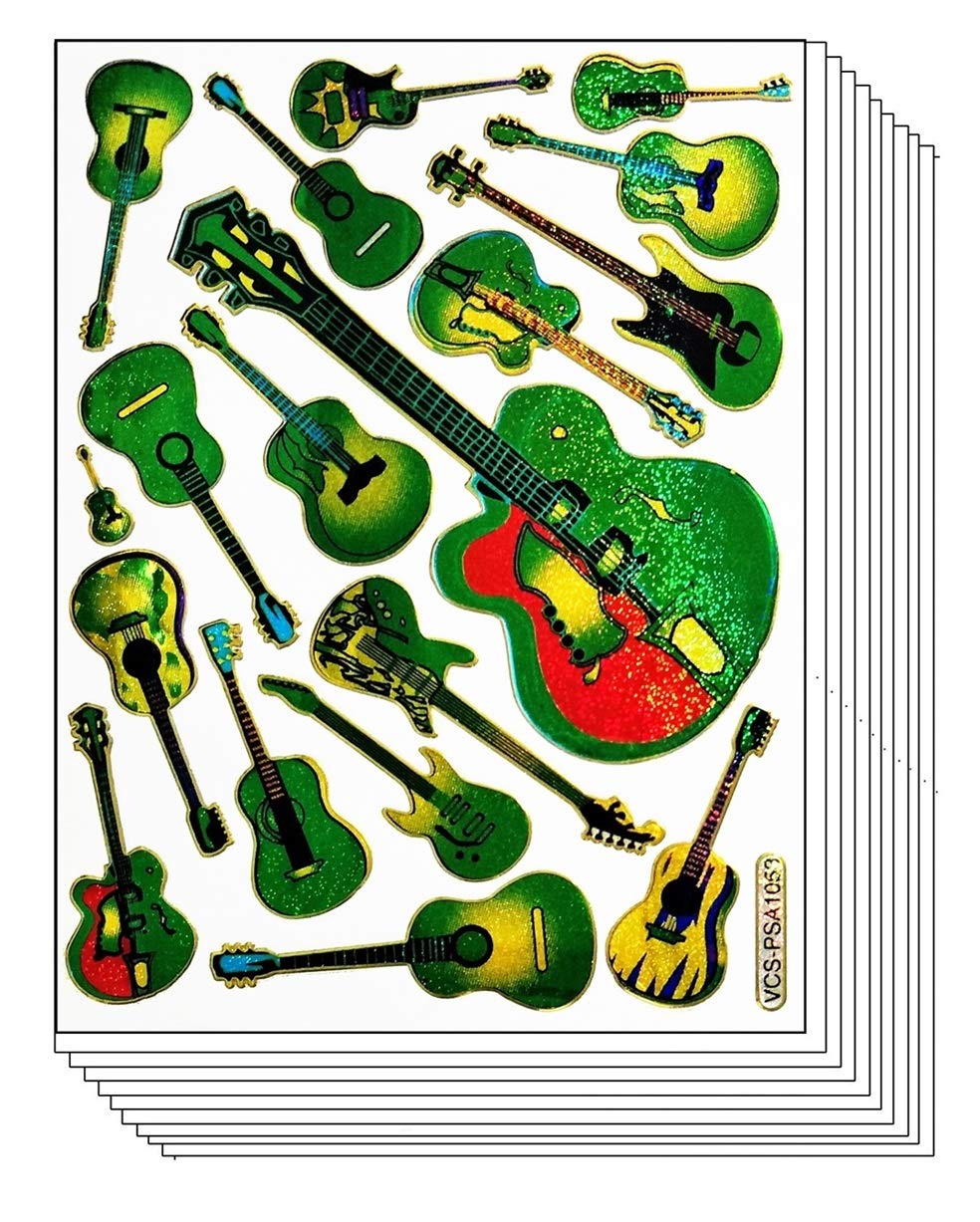 Amazon.com: Stickers Glitter Pack 10 Sheets Green Guitar Acoustic ...