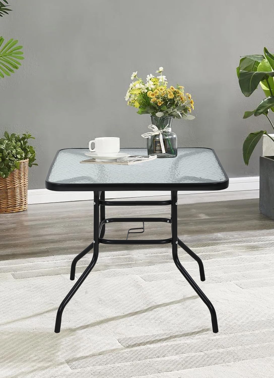 Amazon.com: BIQWBIC 32" Patio Table with with Umbrella Hole, Square ...