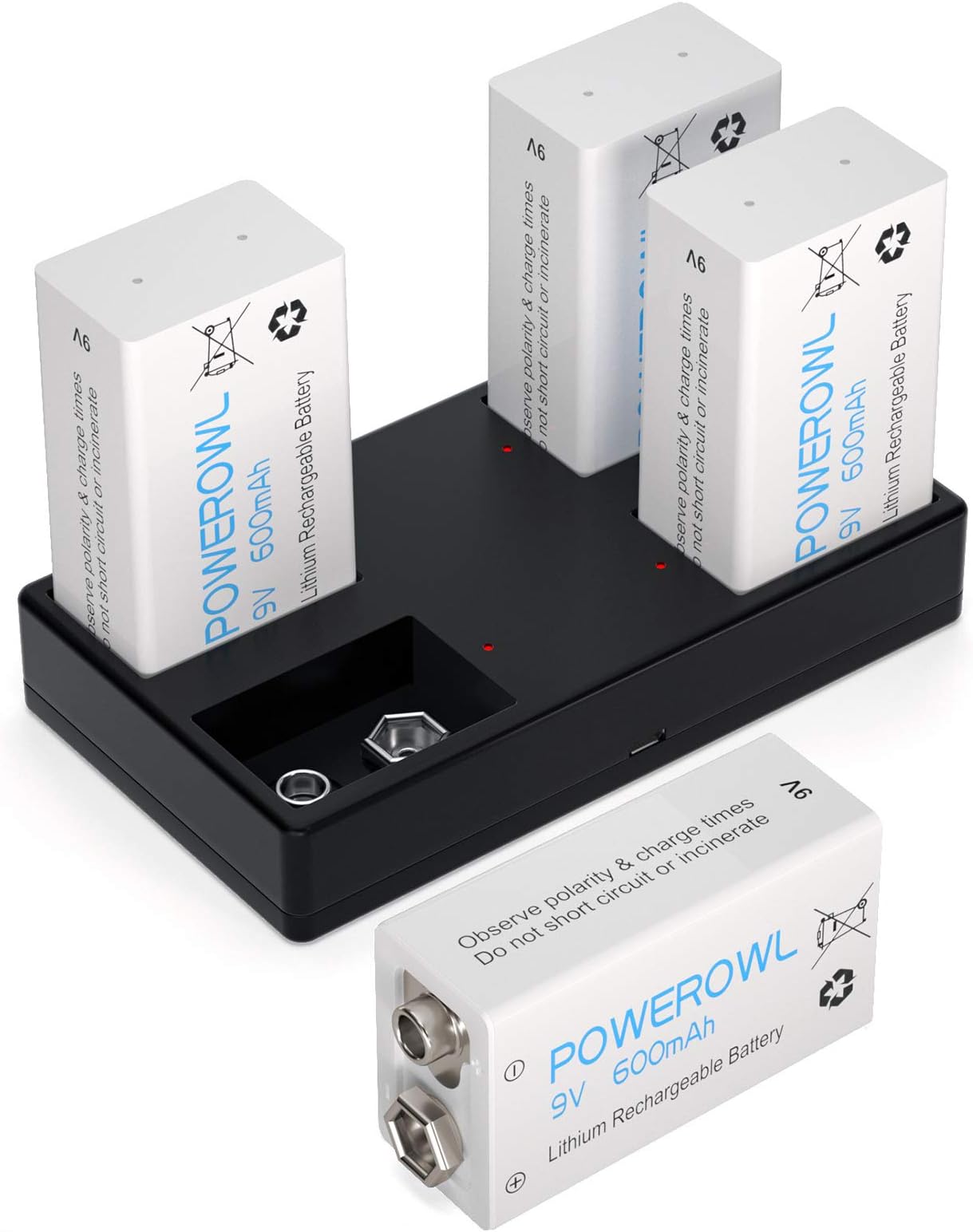 9v Rechargeable battery with Charger, POWEROWL 600mAh Rechargeable 9V ...