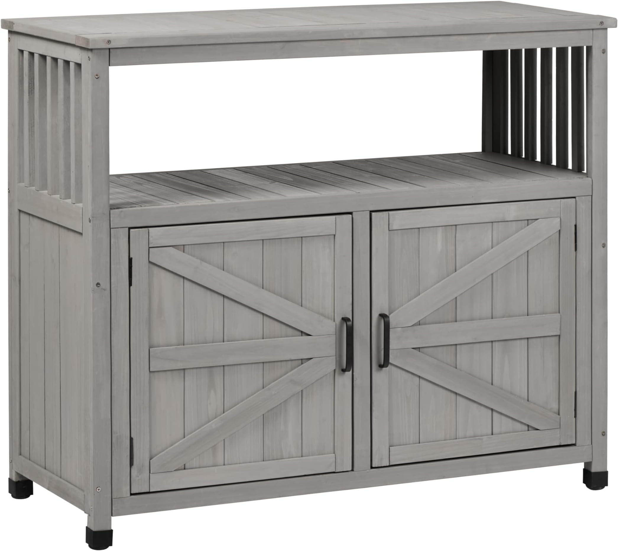 Amazon.com: Mederlo Wooden Patio Bar Table Set with Storage, Buffet ...