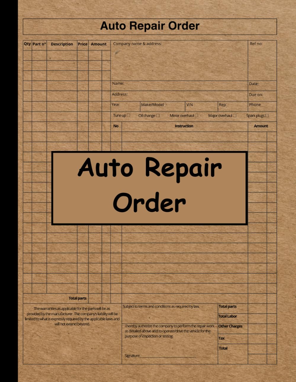 Amazon.com: Auto Repair Order: Form For Garage or Auto Mechanic,Track ...