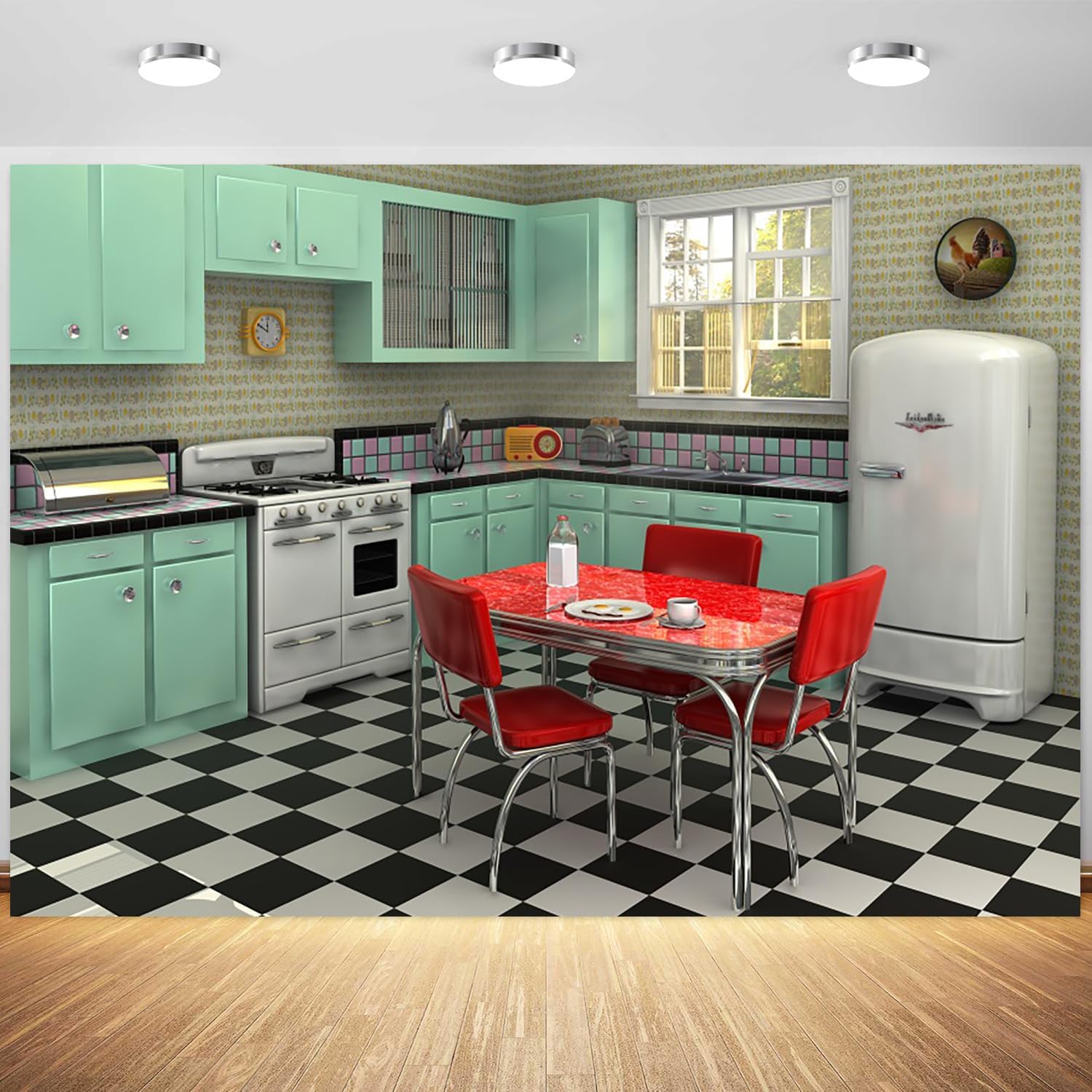 Amazon.com : 5x4ft Kitchen Backdrop Retro Indoor Cooking Dining Scene ...