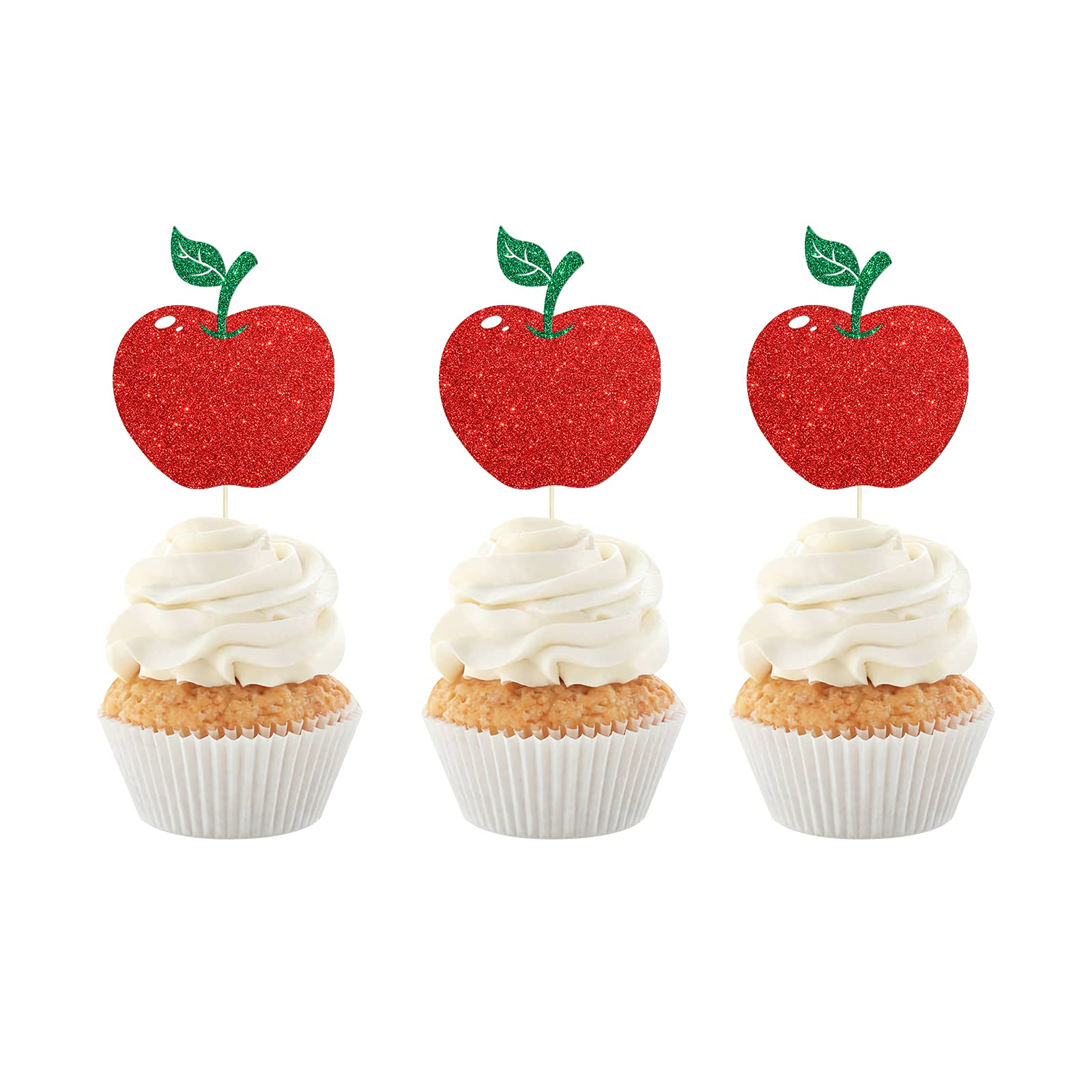 Amazon.com: Set of 24 Glitter Apple Cupcake Toppers, Fruit Themed Baby ...