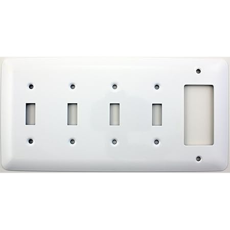 Stamped Steel Smooth White (NOT PLASTIC) 5 Gang Switch Plate, 4 Toggle ...