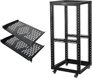 Amazon.com: RIVECO 25U Open Frame Server Rack with Wheels- Heavy Duty 4 Post 19-inch Support ...