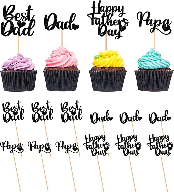 Amazon.com: 12Pcs Happy Fathers Day Cupcake Toppers with Heart Black ...