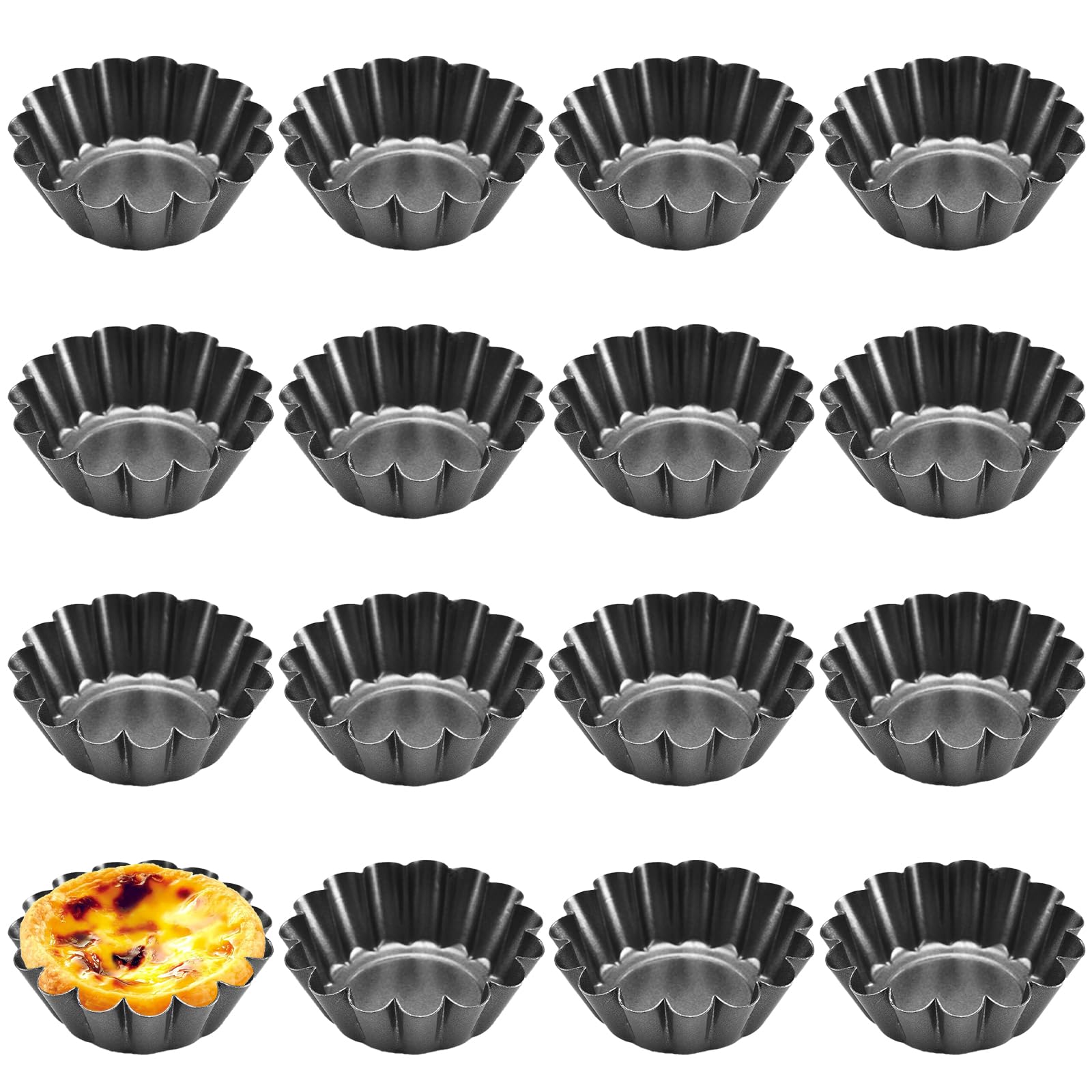 16 Pack Egg Tart Molds Mini Tart Pan for Baking Carbon Steel Muffin ...